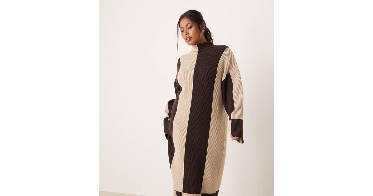 Pretty Lavish Curve Knitted High Neck Midaxi Dress in Natural | Lyst UK