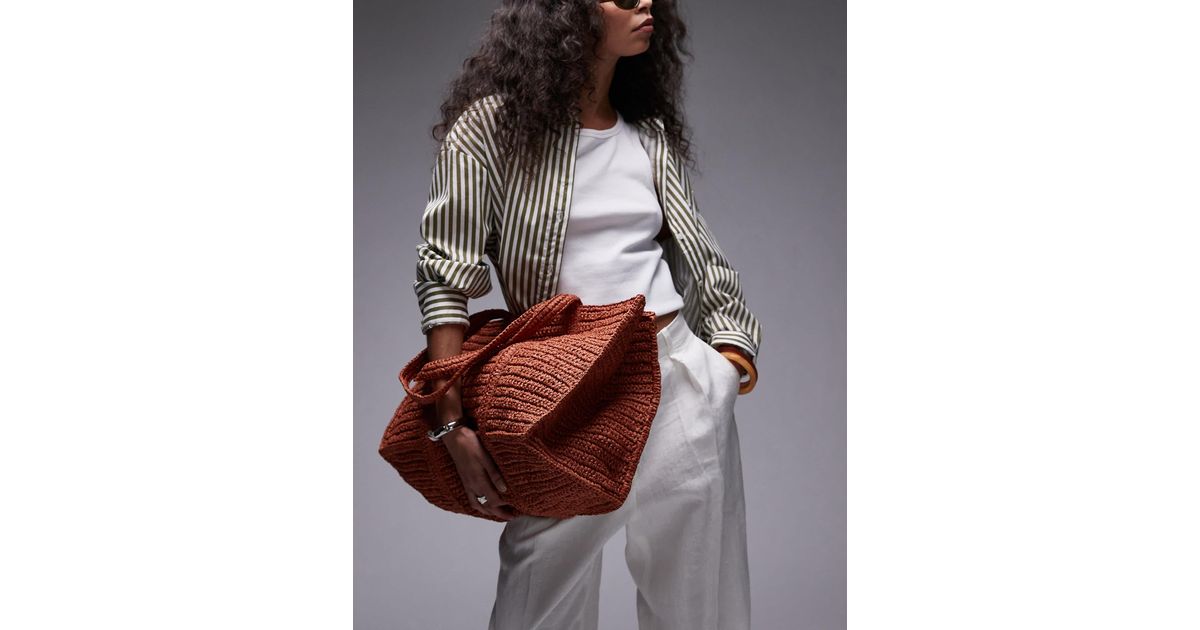 Mango Extra Large Raffia Bag With Zip Thorugh Lining in Gray | Lyst