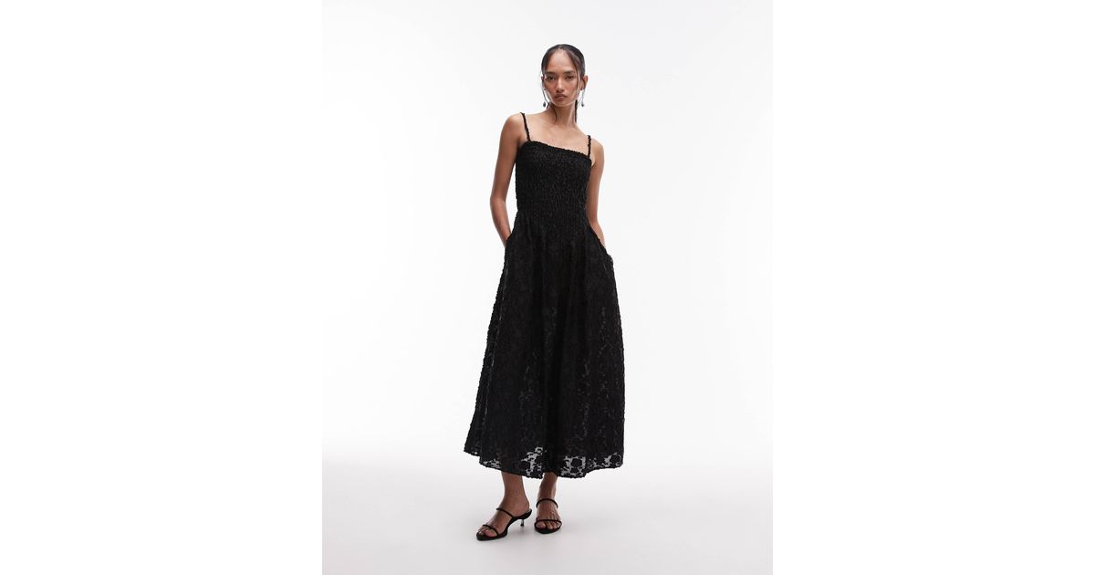& Other Stories 3d Floral Midi Dress With V Drop Waist in Black | Lyst