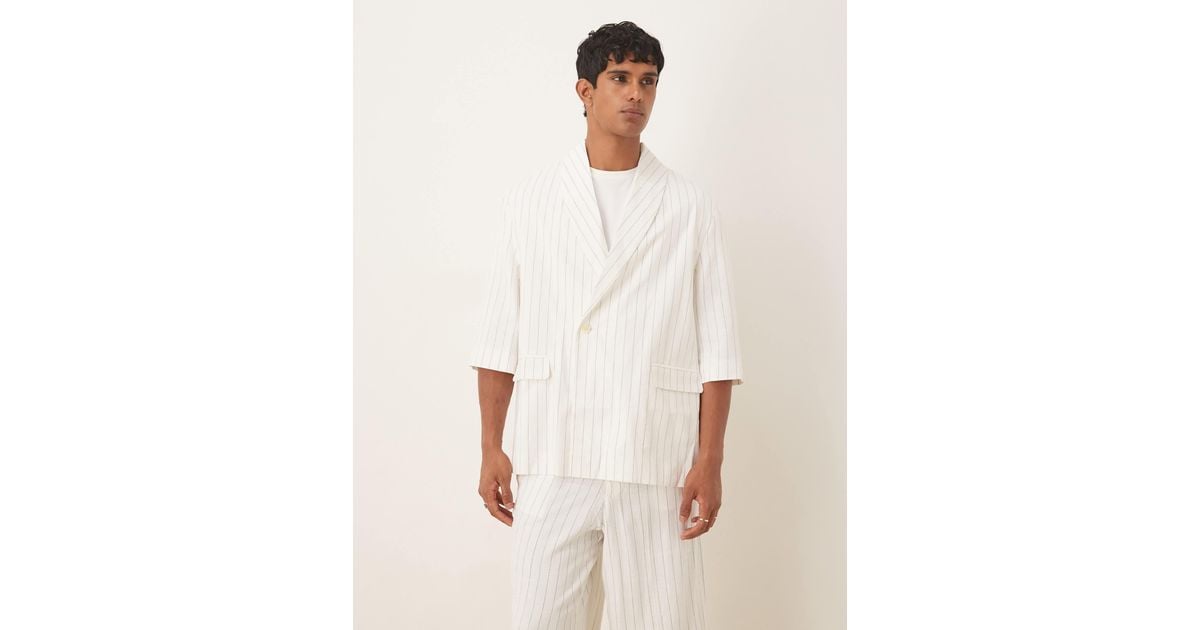 ASOS Linen Mix Slouchy Oversized Suit Jacket in Natural for Men | Lyst