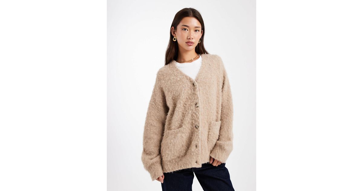 ASOS Brushed Boyfriend Cardigan in Natural | Lyst