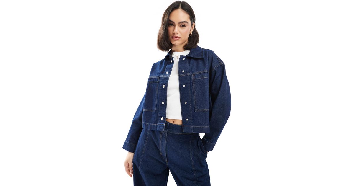 ASOS Crop Denim Shacket in Blue | Lyst
