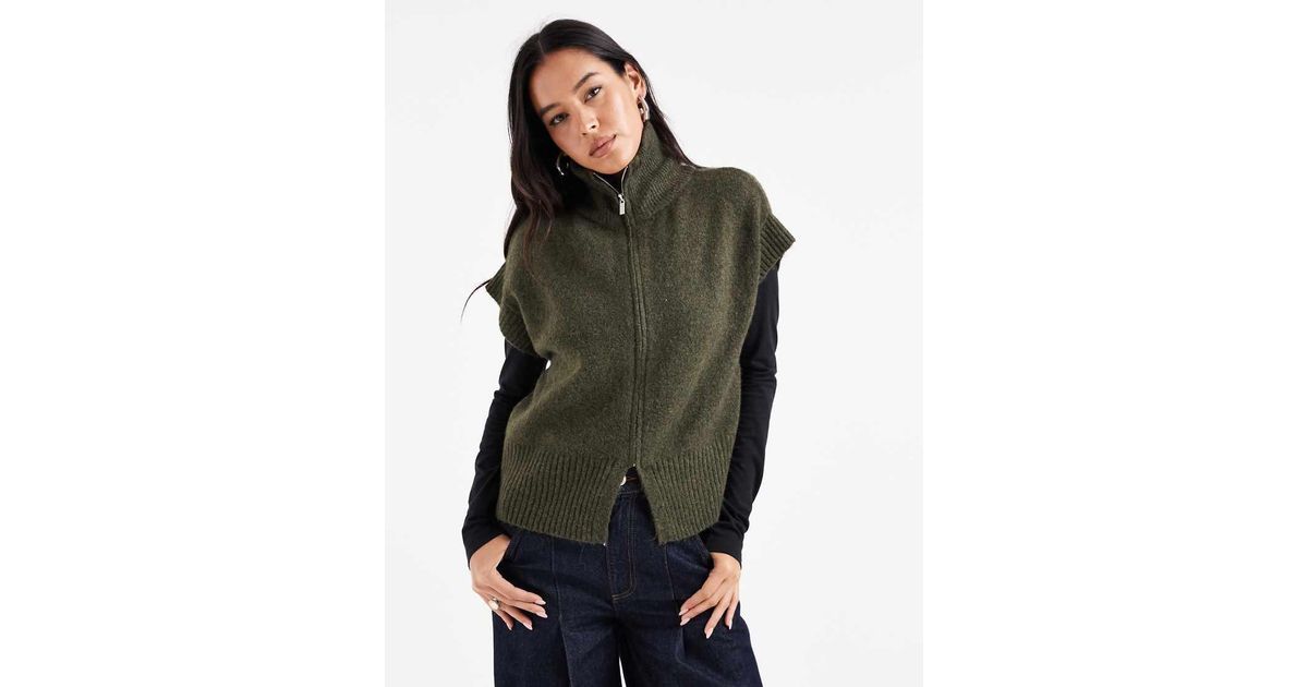 Vero Moda Short Sleeve Zip Front Jumper in Green | Lyst UK
