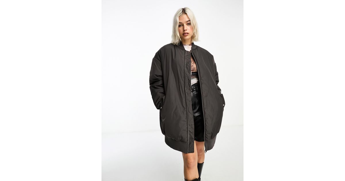Collusion Longline Bomber Jacket in Black | Lyst