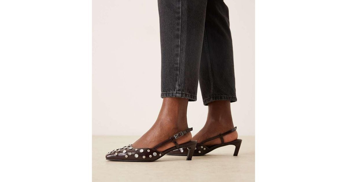 ASOS Wide Fit Shadow Embellished Chisel Toe Slingback Mid Heel Shoes in ...