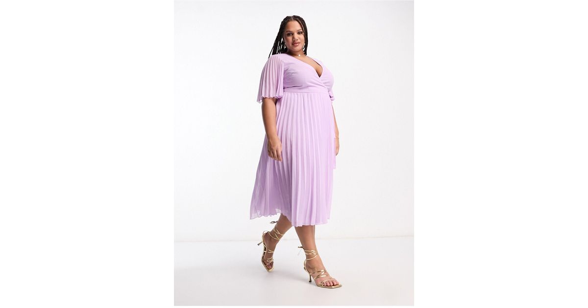 Asos Asos Design Curve Exclusive Pleated Midi Dress With Kimono Sleeve