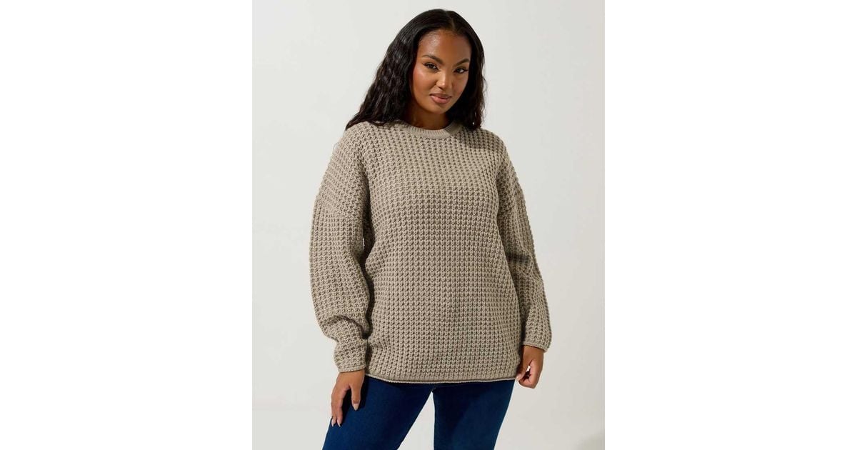 Yours Clothing Waffle Knit Jumper in Brown | Lyst UK
