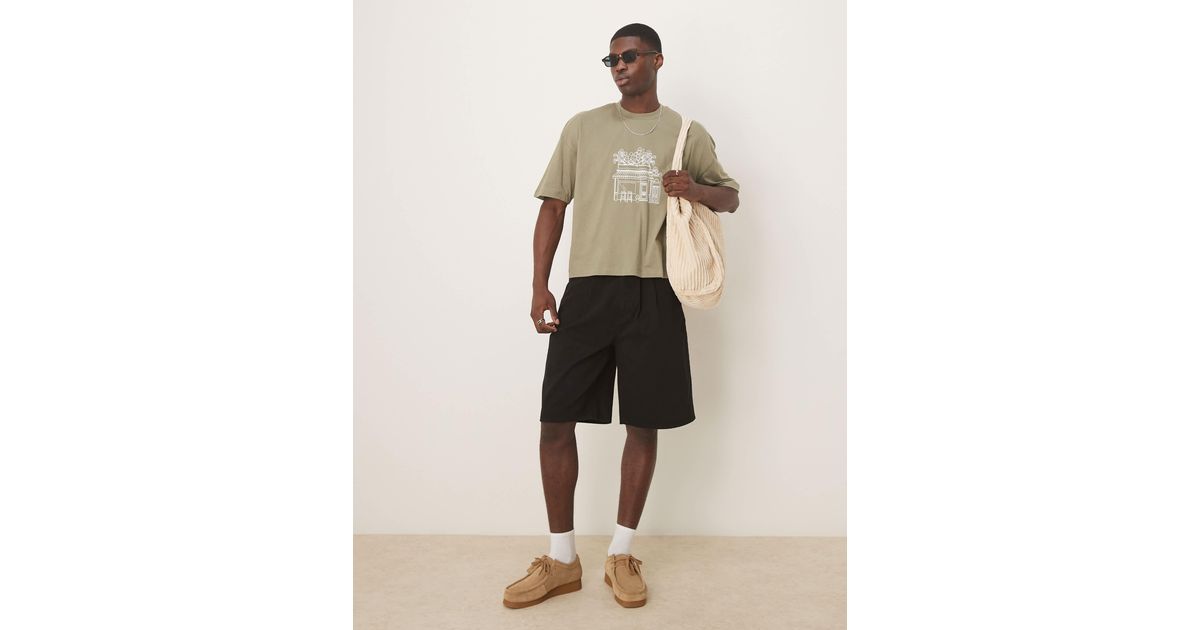ASOS Long Length Shorts With Double Pleats in Natural for Men | Lyst