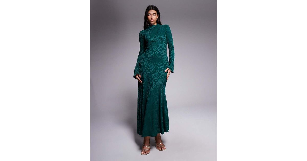 DASKA High Neck Maxi Dress in Green | Lyst UK