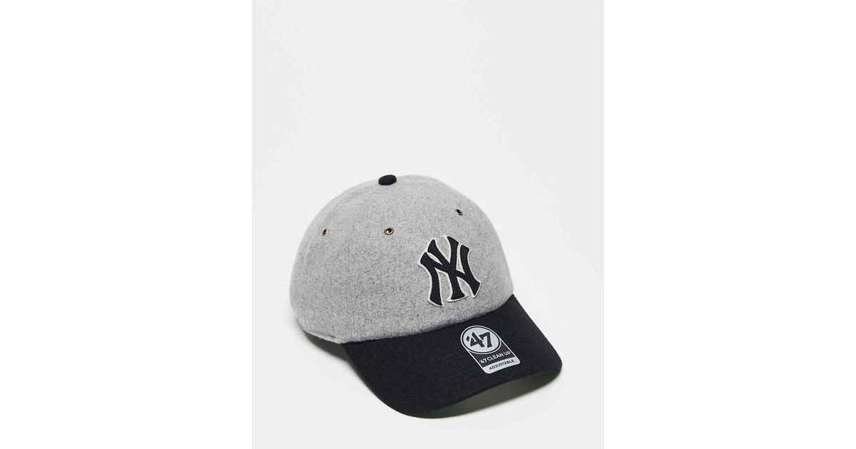 '47 Ny Yankees Wool Clean Up Cap With Contrast Peak Detail in Grey ...