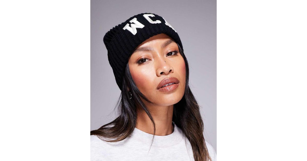 ASOS Weekend Collective Beanie With Varsity Logo in Black | Lyst UK