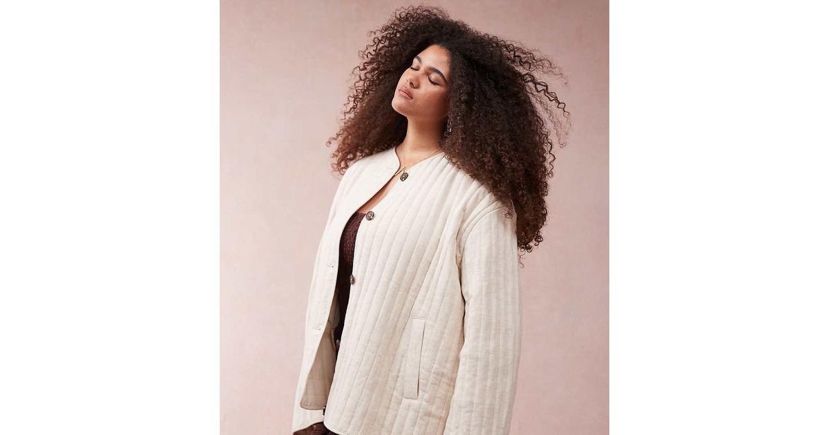 ASOS Asos Design Curve Linen Dolphin Hem Collarless Quilted Jacket in ...