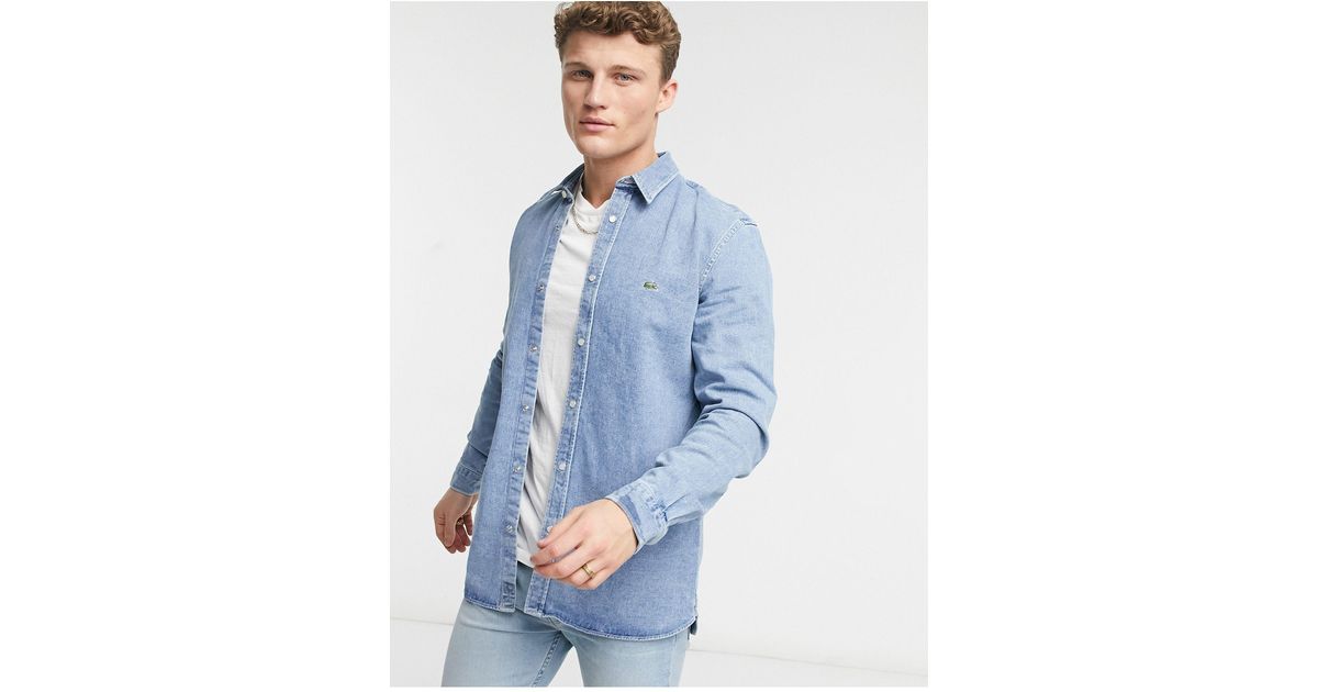 Lacoste Denim Overhemd Met Drukknopen in het Blauw voor heren | Lyst NL