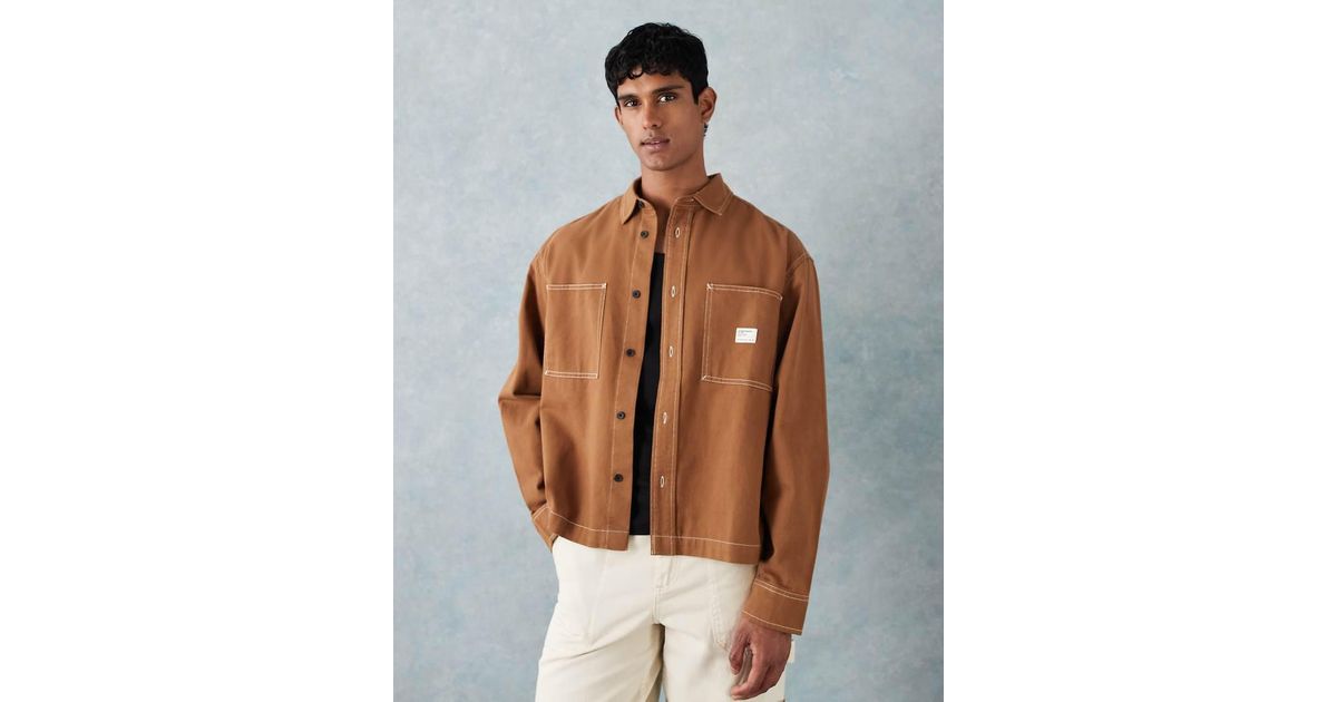 ASOS Oversized Shirt With Chest Badge in Brown for Men | Lyst UK