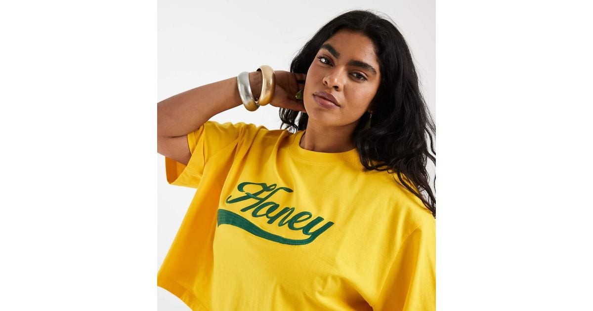 ASOS Asos Design Curve Oversized T-Shirt With Honey Slogan in Yellow ...