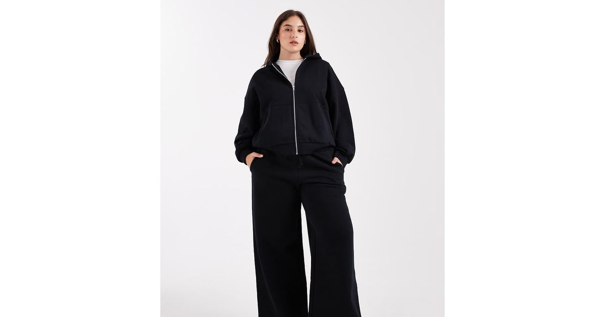 ASOS Asos Design Curve Premium 500Gsm Seamed Wide Leg Jogger in Blue ...