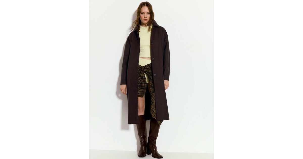Pull&Bear Felt Texture Coat With Belt in Black | Lyst UK