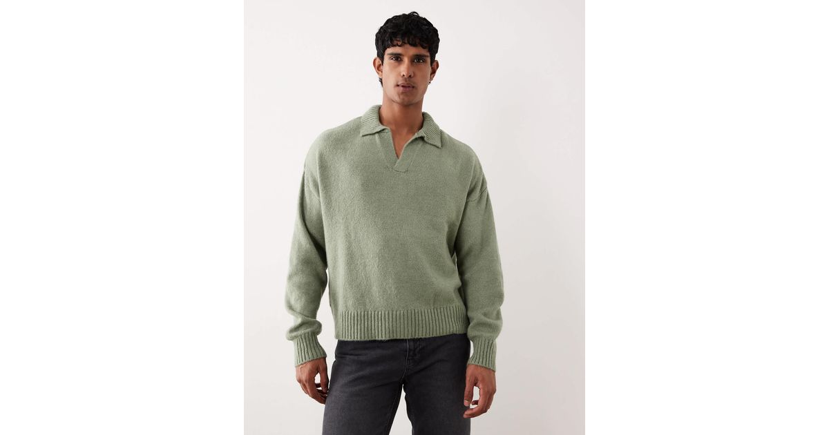 ASOS Super Oversized Boxy Fit Knitted Notch Neck Polo in Green for Men ...