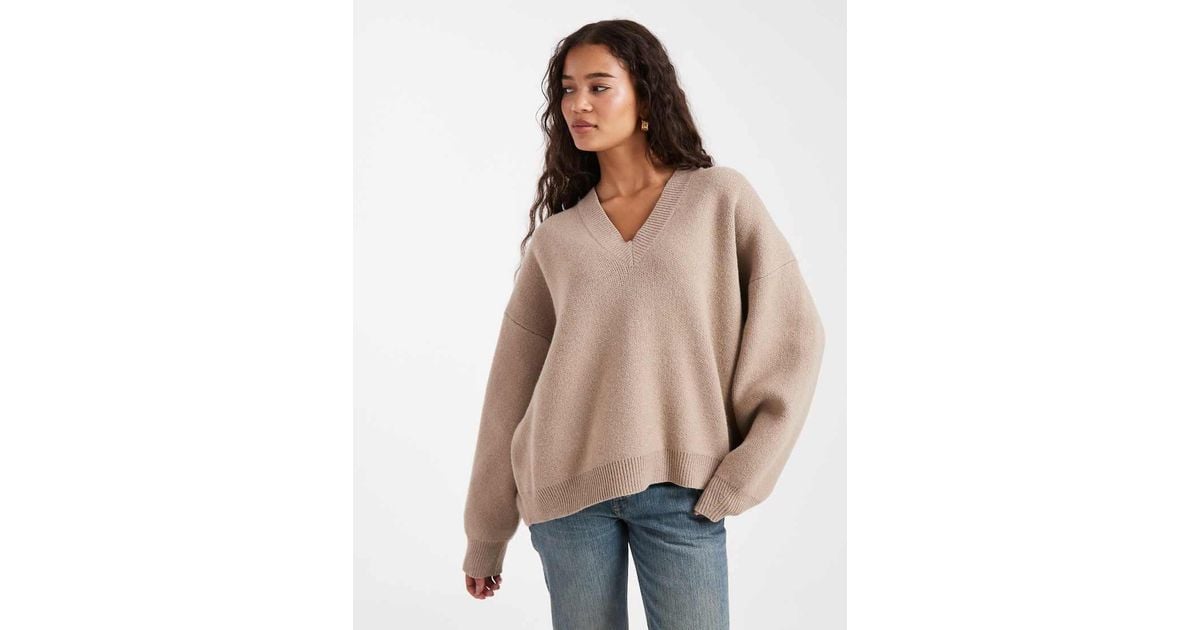 ASOS Extreme Boxy V Neck Structured Jumper in Natural | Lyst UK