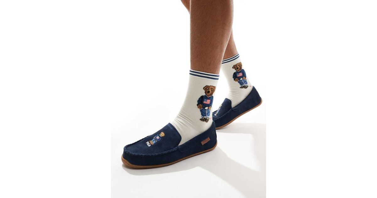 Polo Ralph Lauren Brenan Slipper With Bear Logo in Blue for Men | Lyst UK