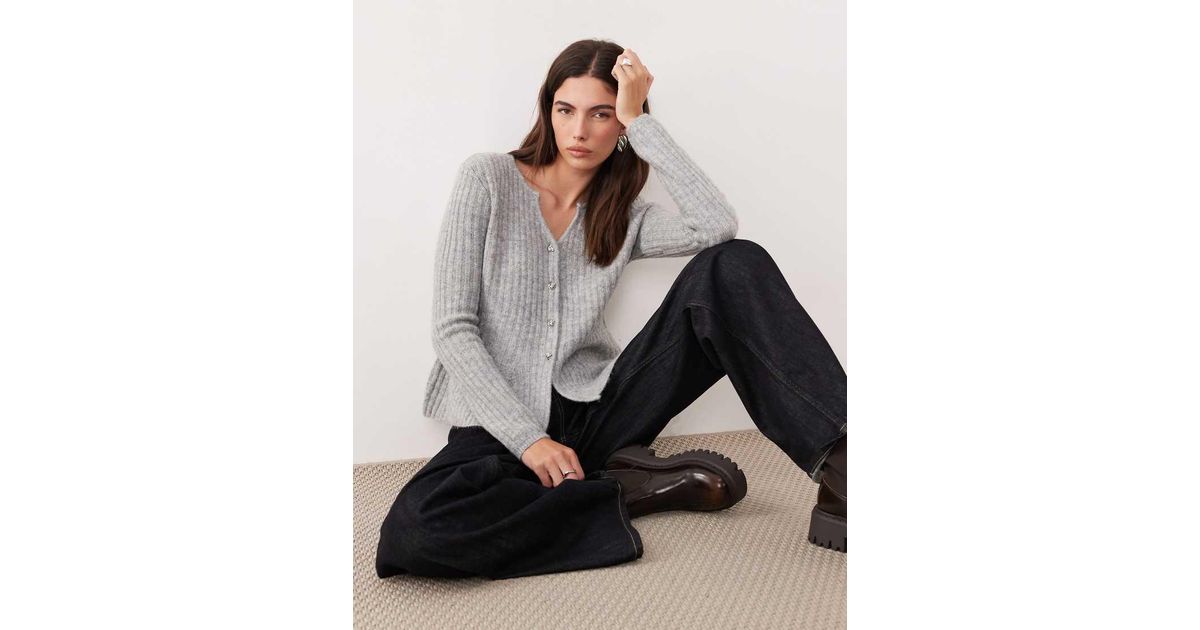 Y.A.S Peplum Hem Structured Knitted Cardigan in Grey | Lyst UK