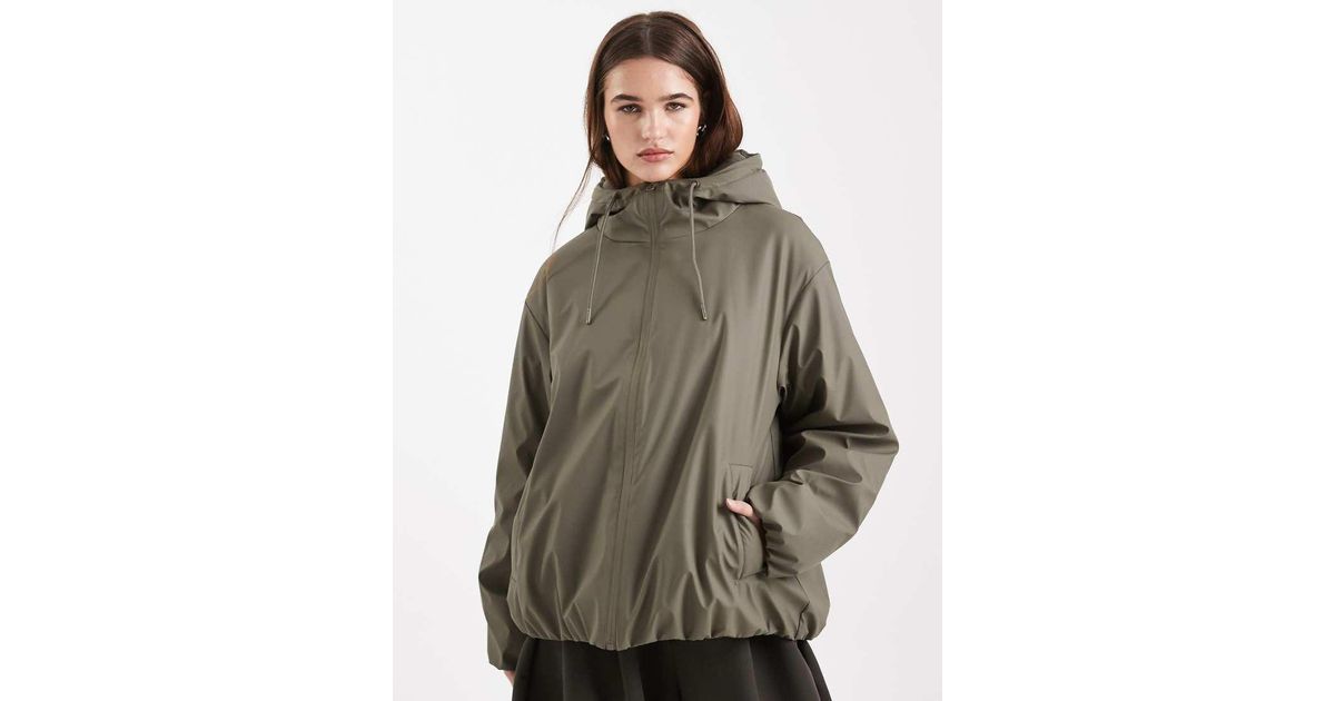 ASOS Rubberised Hooded Rainwear Bomber Jacket in Brown | Lyst UK
