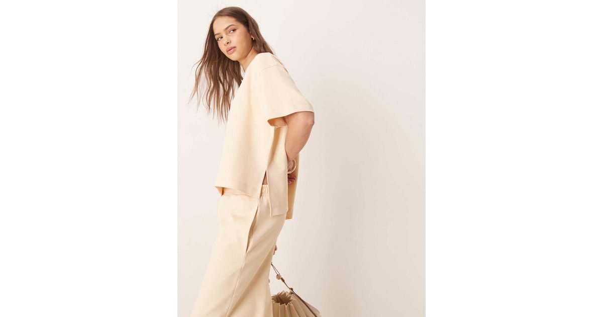 ASOS Interlock Co-ord Split Side Tee in Natural | Lyst