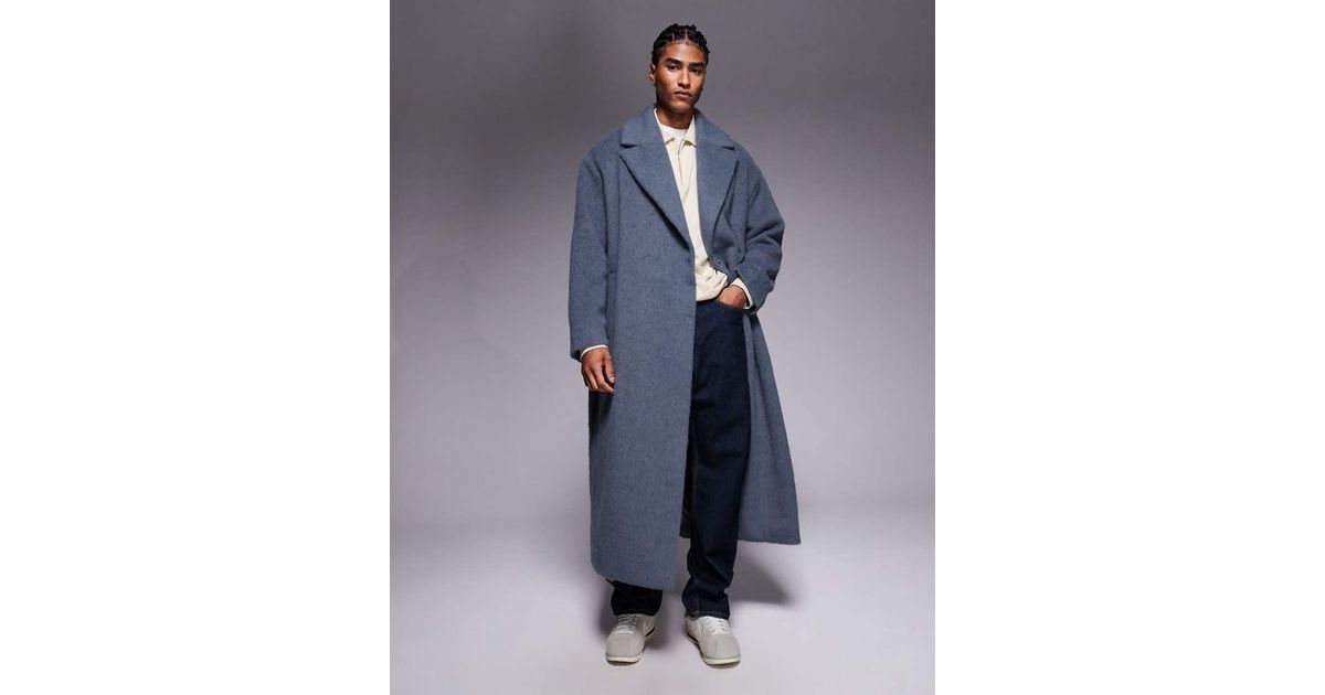 ASOS Wool Look Over Coat in Blue for Men | Lyst UK