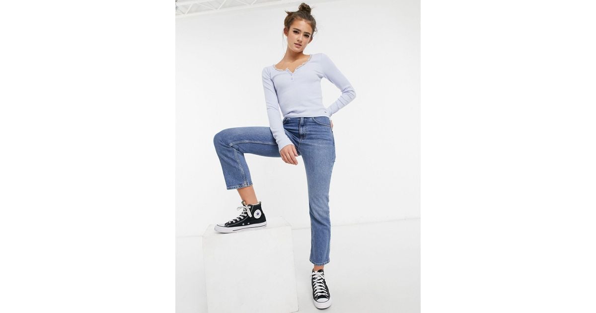 Hollister Lace Trim Henley Long-sleeved Top in Blue | Lyst