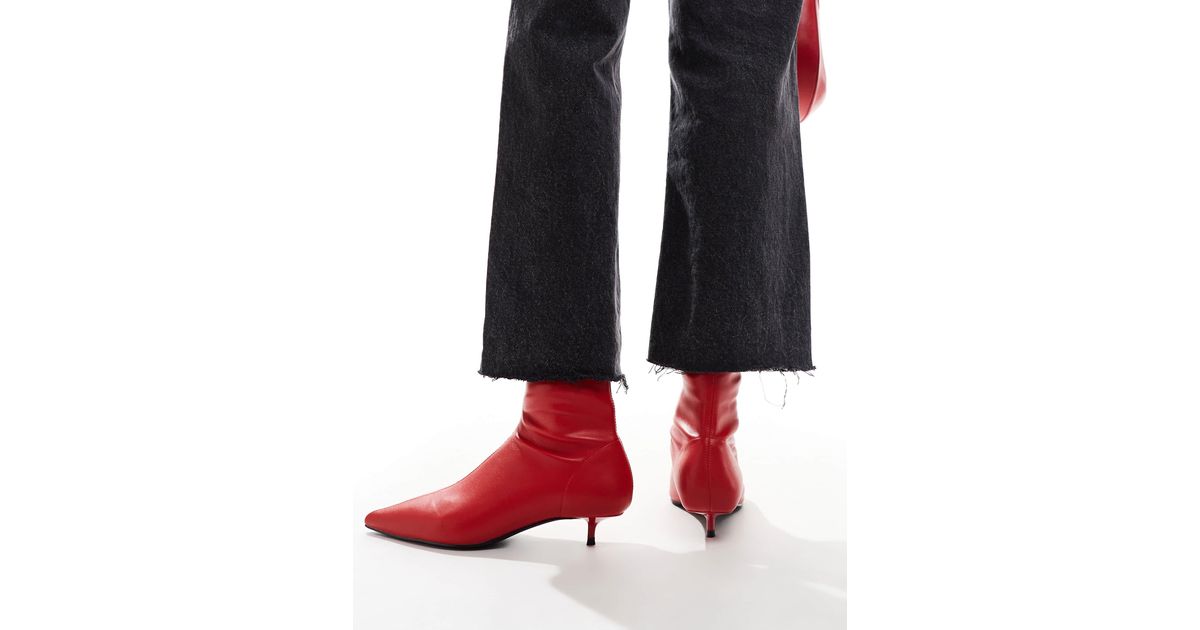 ASOS Rhiannon Extreme Kitten Heel Sock Boots in Red | Lyst