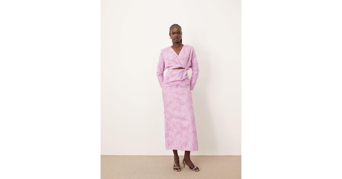 ARRANGE Textured Long Sleeve Cut Out Maxi Dress in Pink | Lyst