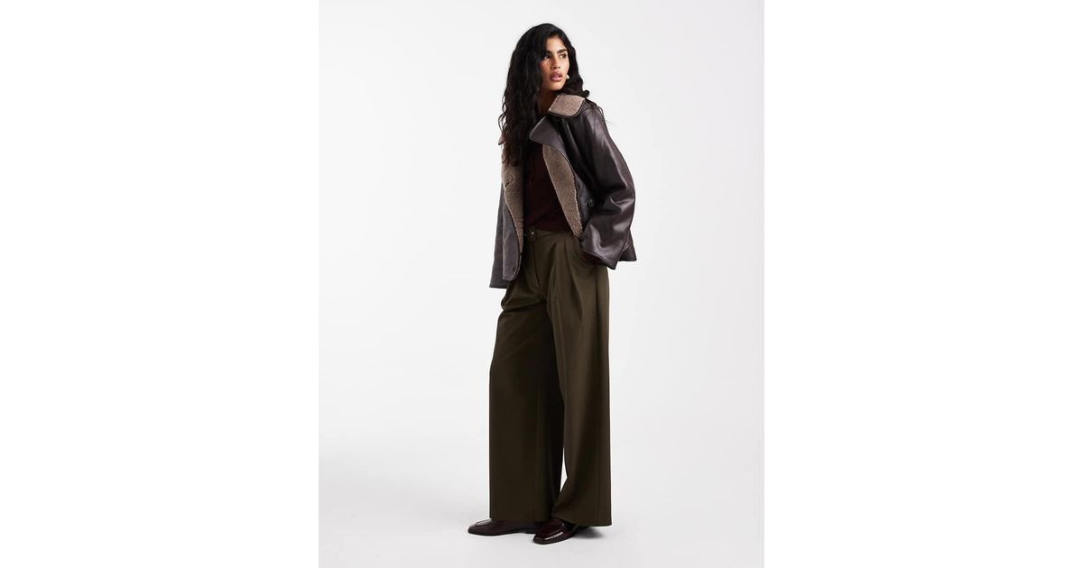 Vero Moda Borg Collar Faux Leather Coat in Black | Lyst UK