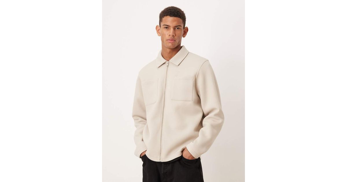 ASOS Zip Heavyweight Through Jacket in Natural for Men | Lyst UK