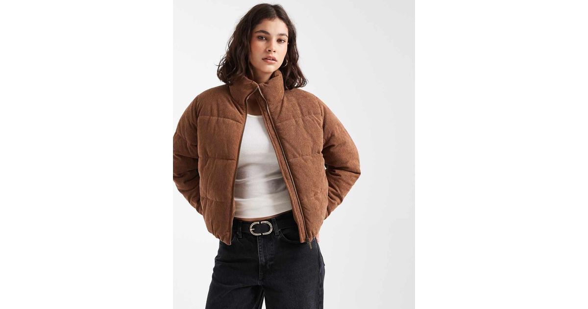New Look Cord Cropped Puffer Jacket in Brown | Lyst UK
