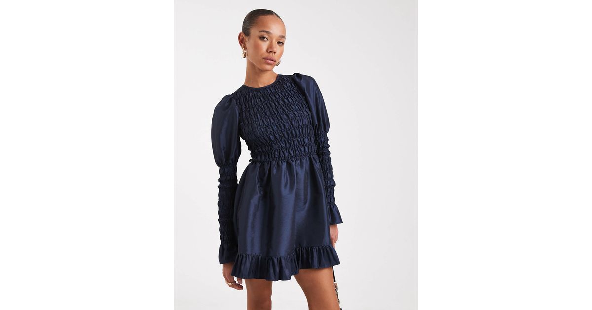 Daisy Street Shirred Volume Sleeve Mini Dress in Blue | Lyst