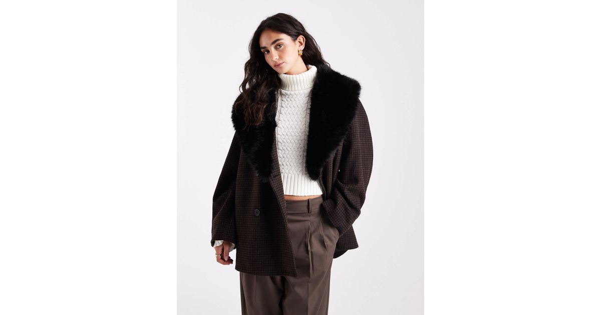 ASOS Wool Blend Oversized Pea Coat With Faux Fur Collar in Black | Lyst