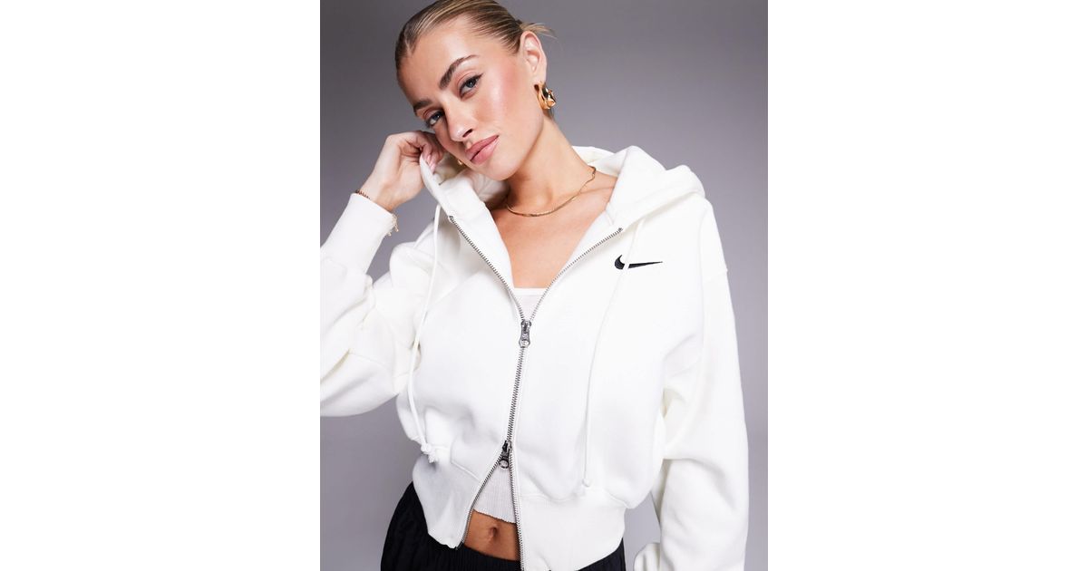 Nike Phoenix Fleece Cropped Full Zip Hoodie in White | Lyst