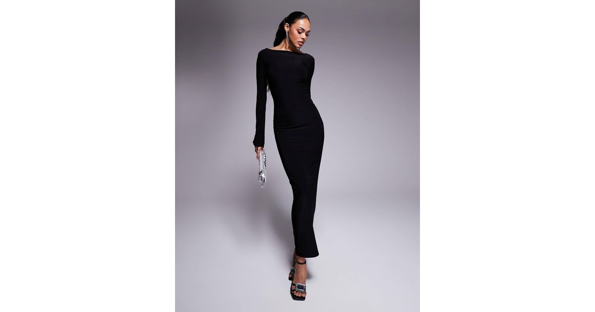 Kaiia Exclusive Double Layered Slinky Low Back Long Sleeve Maxi Dress ...
