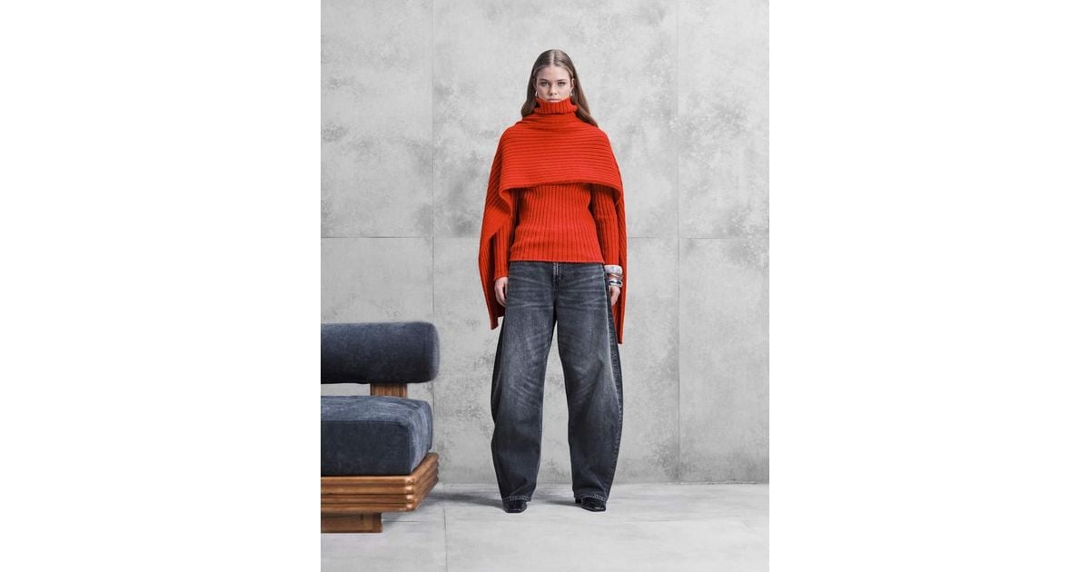 ASOS Knitted Funnel Neck Jumper With Re-Attachable Scarf in Red | Lyst UK