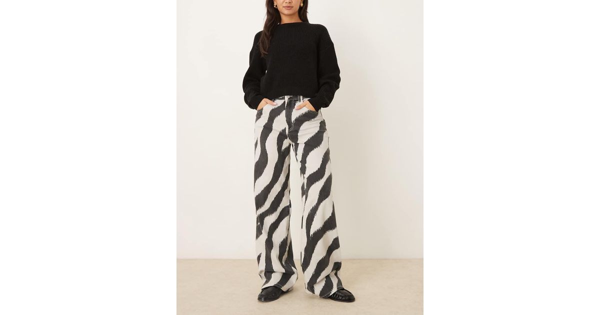 Vila Wide Leg Zebra Print Jeans in Black | Lyst UK
