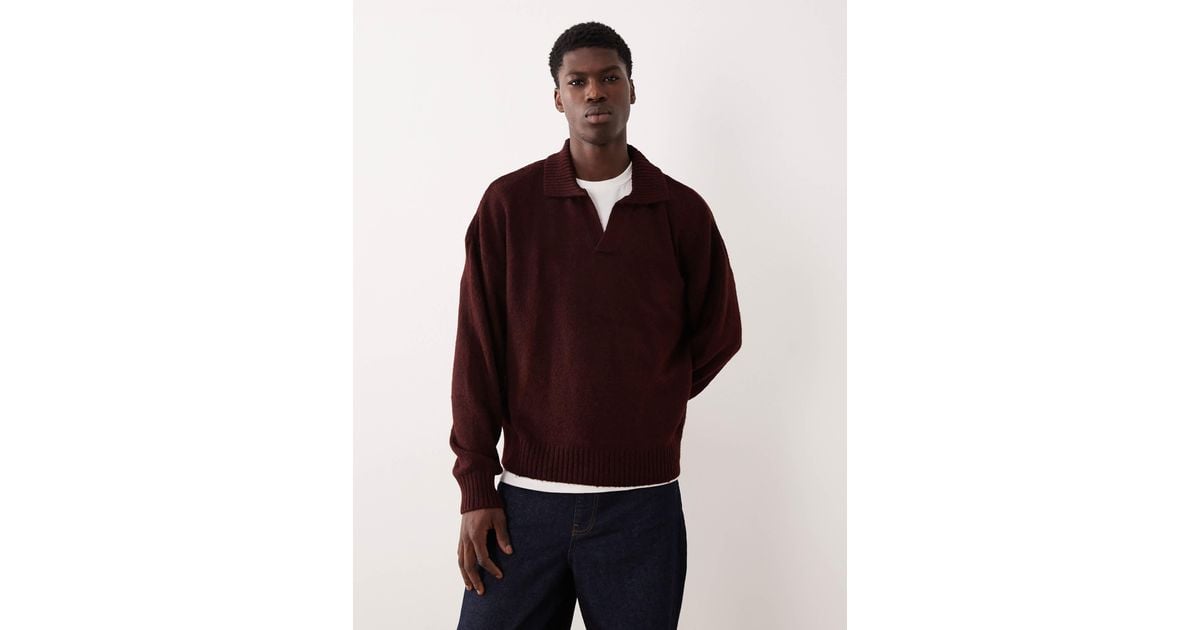 ASOS Super Oversized Boxy Fit Knit Notch Neck Polo Shirt in Red for Men ...