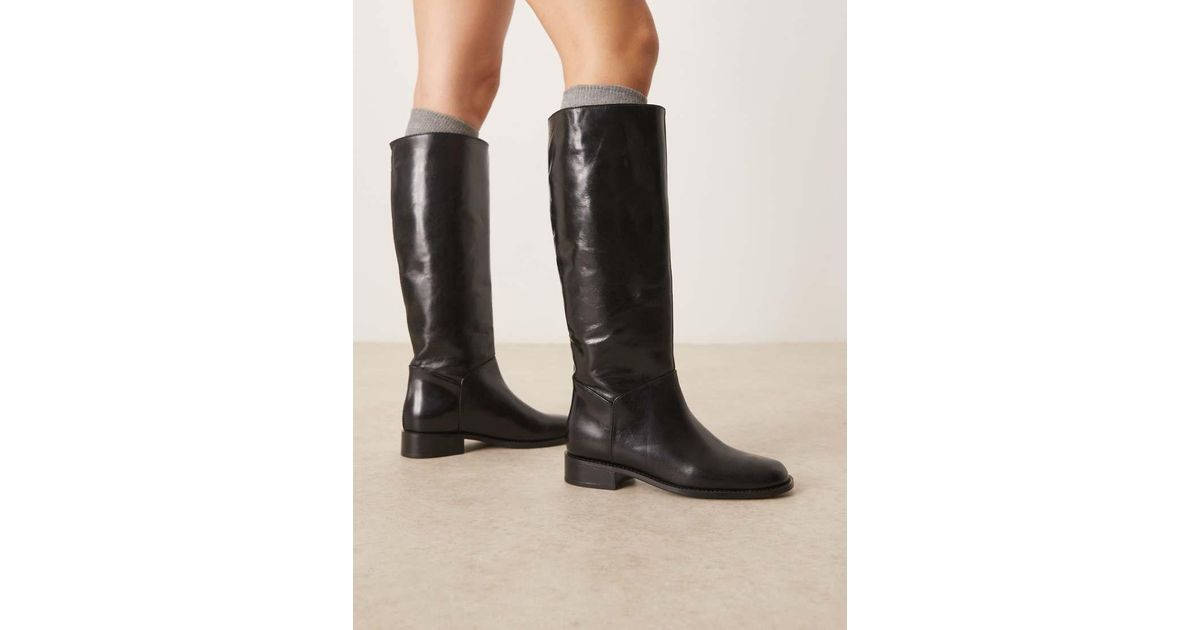 Mango Flat Knee High Boot in Black | Lyst UK