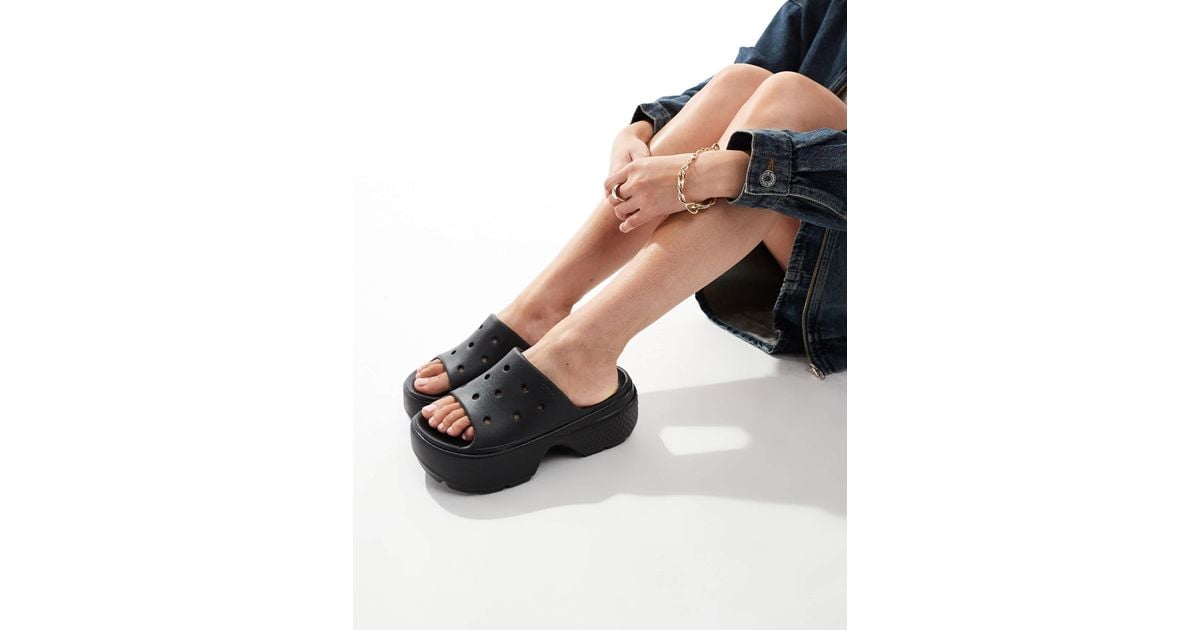 Crocs™ Stomp Stacked Sliders in Black | Lyst