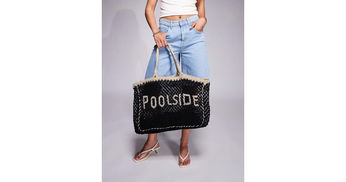River Island Poolside Crochet Beach Bag in Blue | Lyst