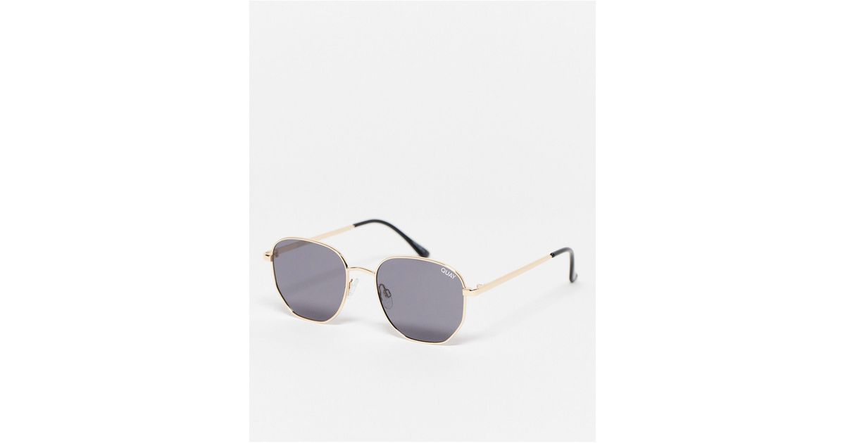 Quay Quay Big Time Round Sunglasses With Polarised Lens In Gold
