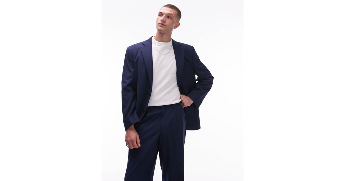 TOPMAN Deconstructed Oversized Suit Jacket in Blue for Men | Lyst
