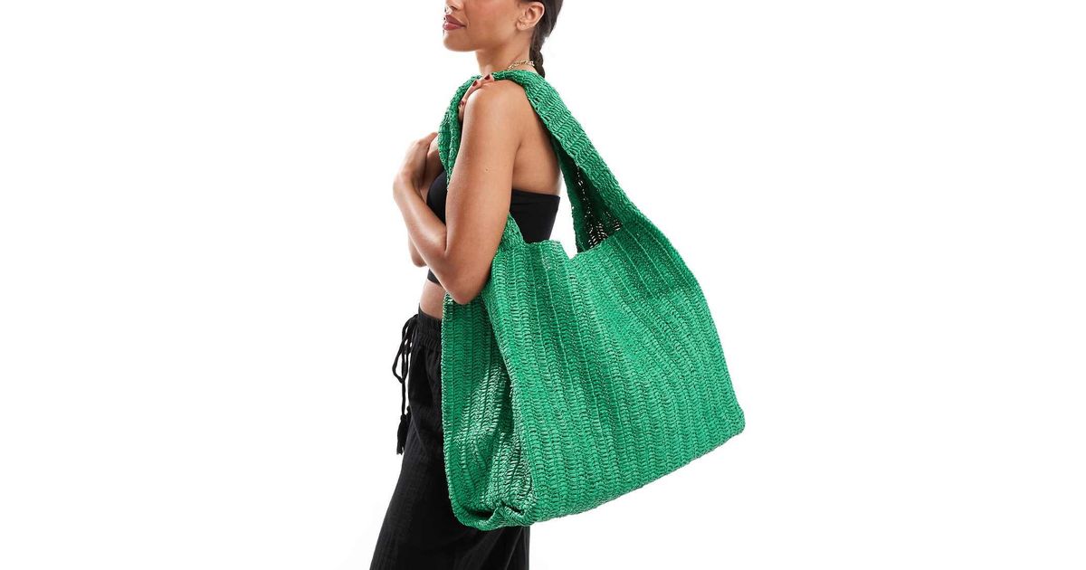 Mango Slouchy Raffia Bag in Green | Lyst UK