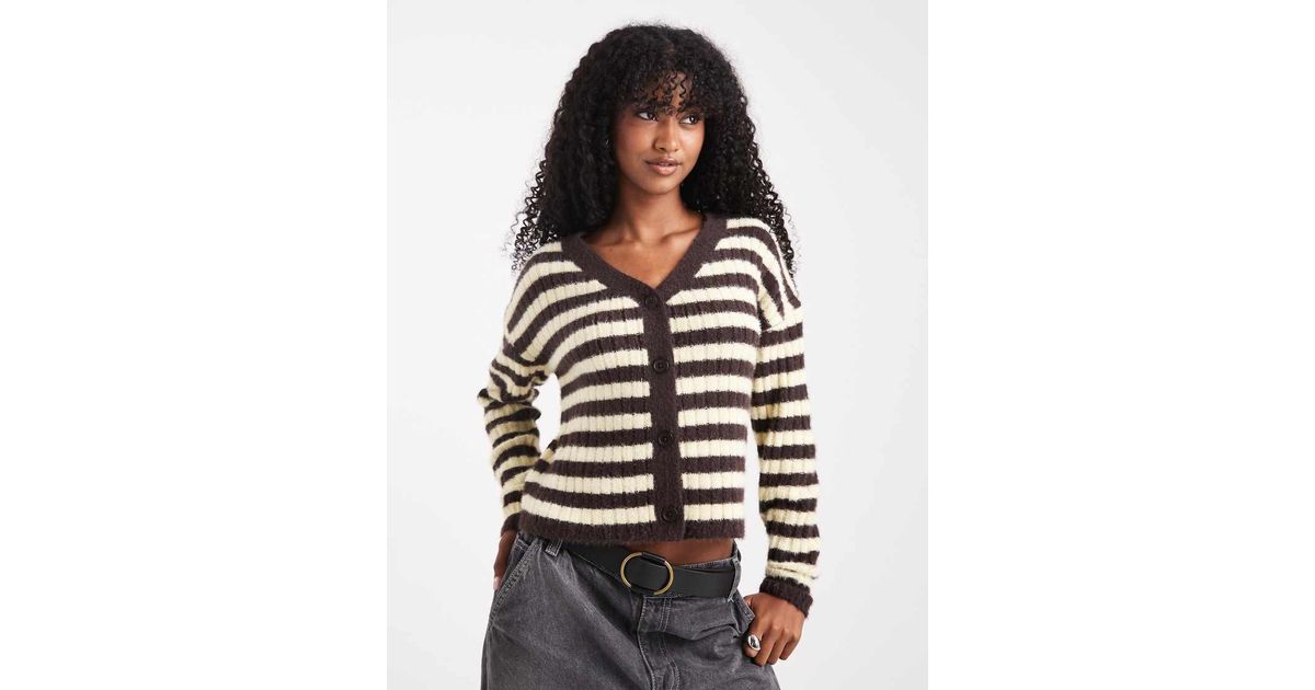 Wednesday's Girl Striped Micro Cardigan in White | Lyst UK