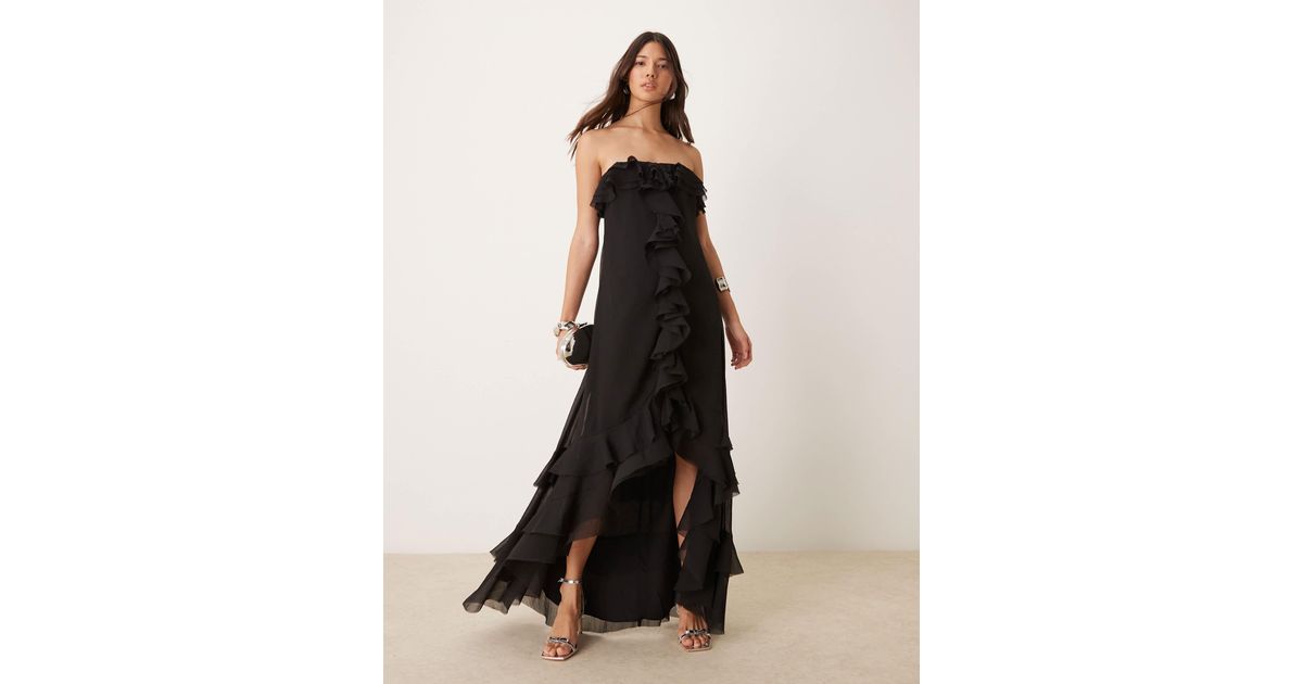 ASOS Bardot Ruffle Off Shoulder Maxi Dress in Black | Lyst