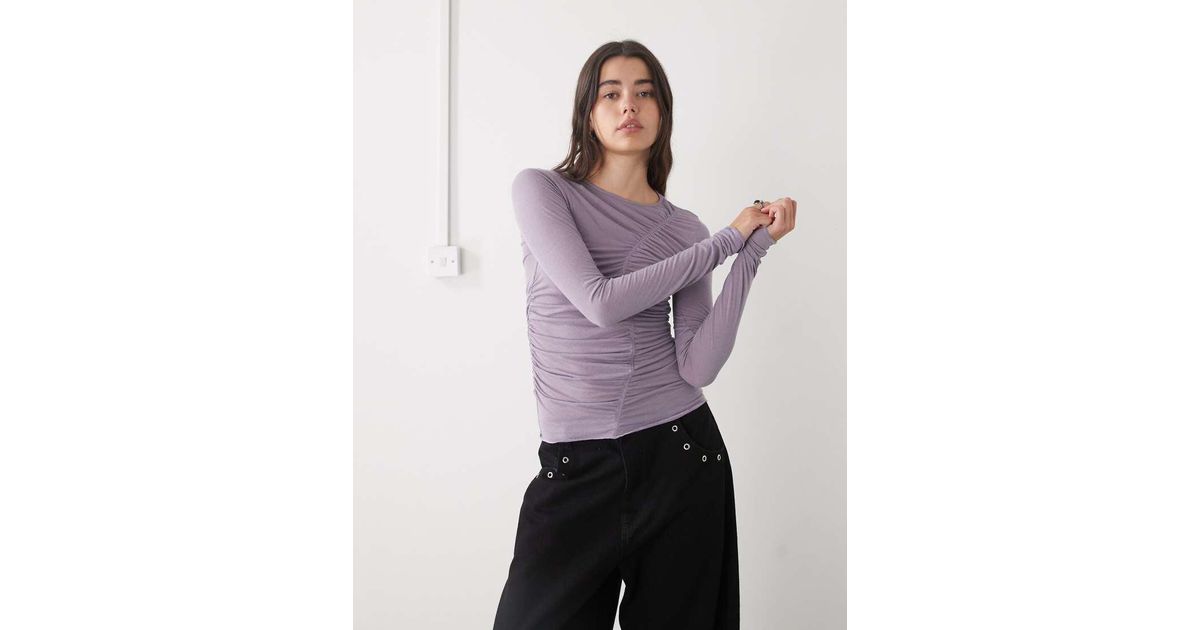 Monki Asymmetric Ruched Top in Purple | Lyst UK